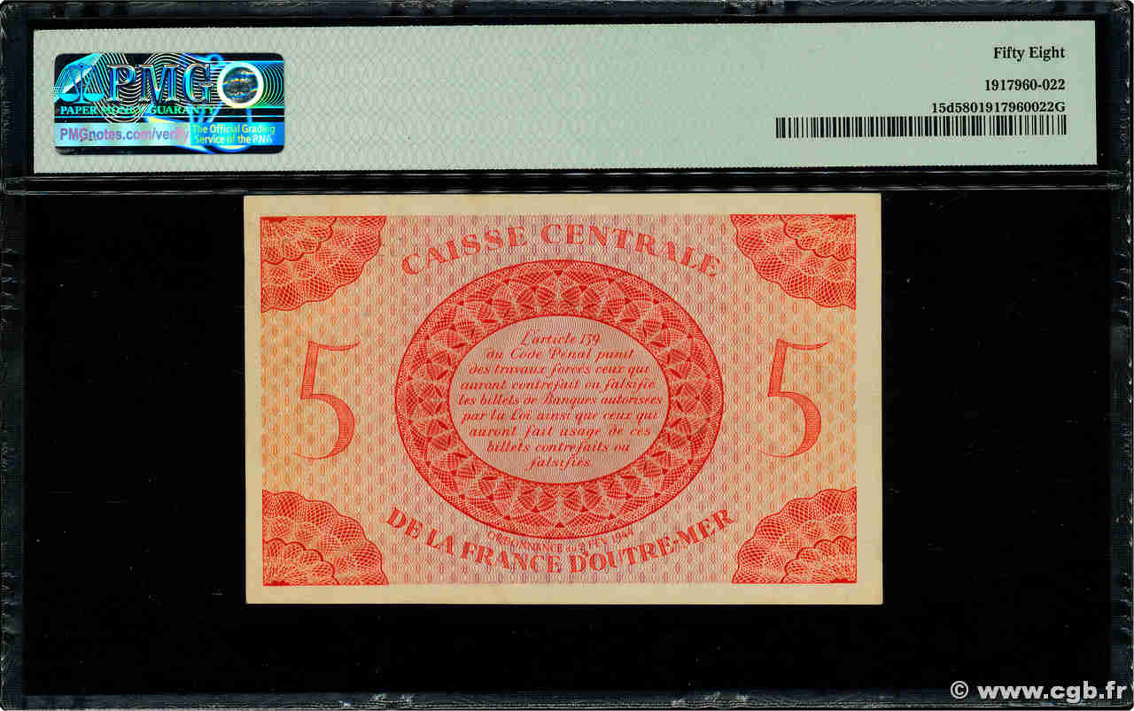 5 Francs Marianne CCFOM FRENCH EQUATORIAL AFRICA 1944 A.124gA 530362 ...