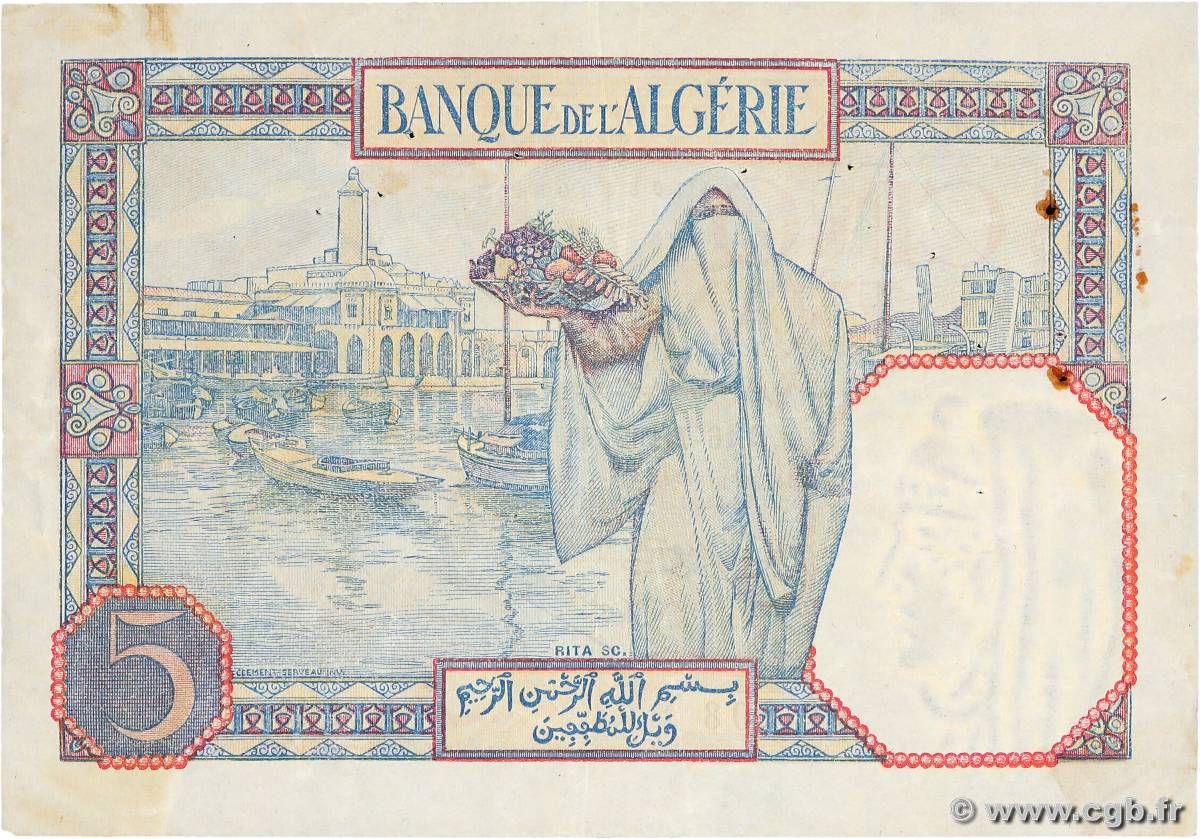 5 Francs ALGÉRIE 1927 P.077a 530945 Billets