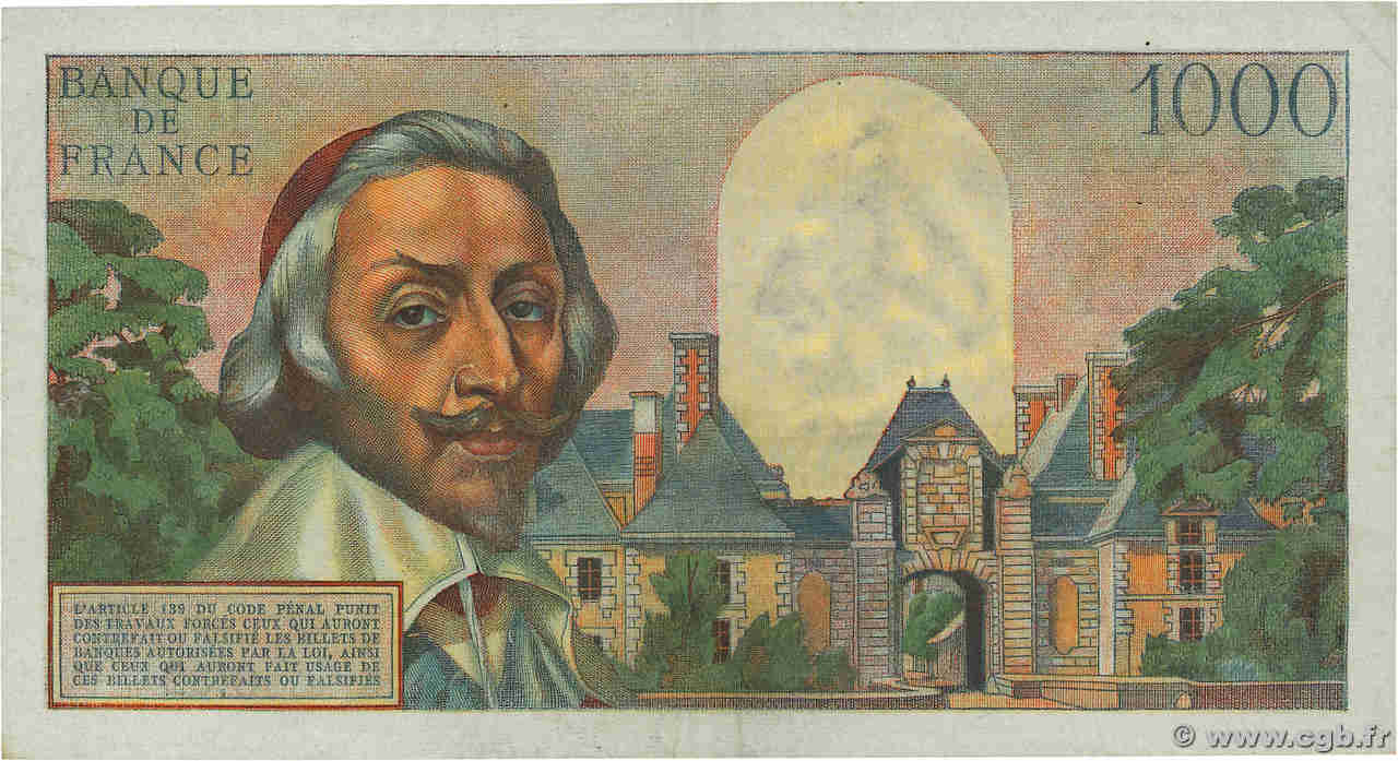 1000 Francs RICHELIEU FRANCE 1954 F.42.04 533401 Banknotes