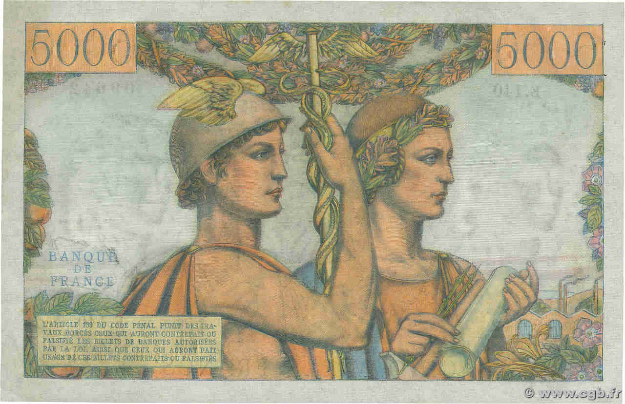 5000 Francs TERRE ET MER FRANCE 1953 F.48.10 533409 Billets