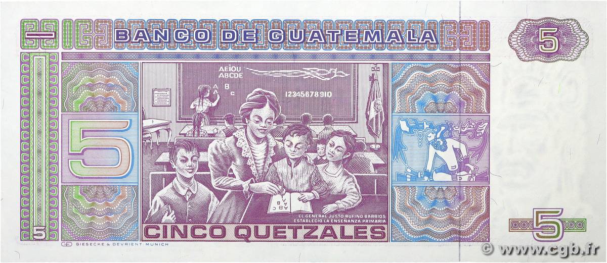 5 Quetzales GUATEMALA 1988 P.067 534130 Banknotes