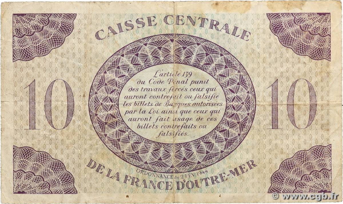 10 Francs Marianne CCFOM FRENCH EQUATORIAL AFRICA 1944 A.125b 534506 ...
