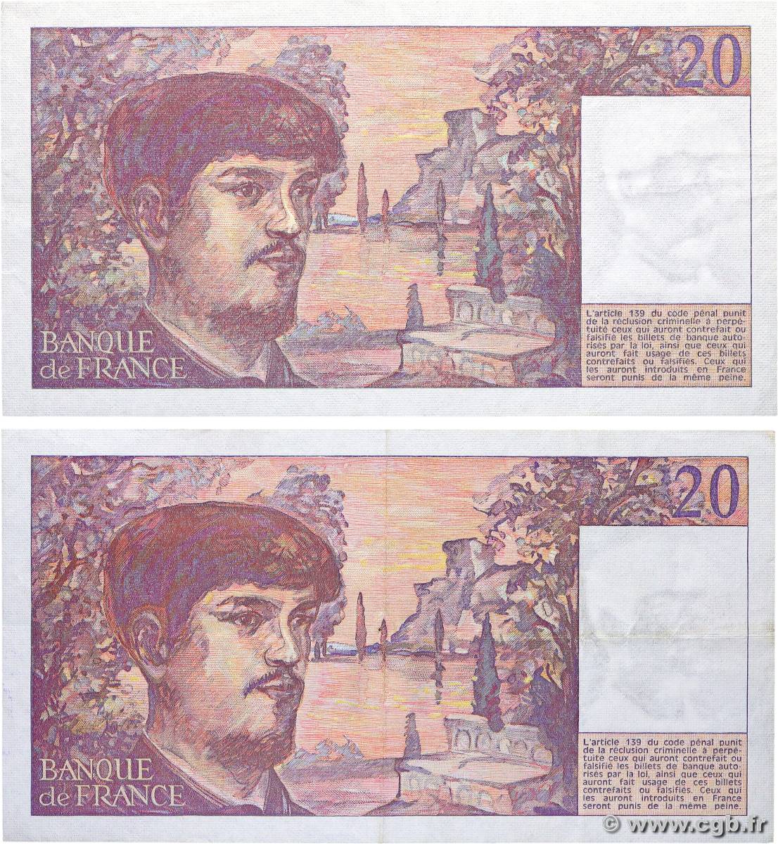 20 Francs DEBUSSY Lot FRANCE 1980 F.66.01 534607 Billets