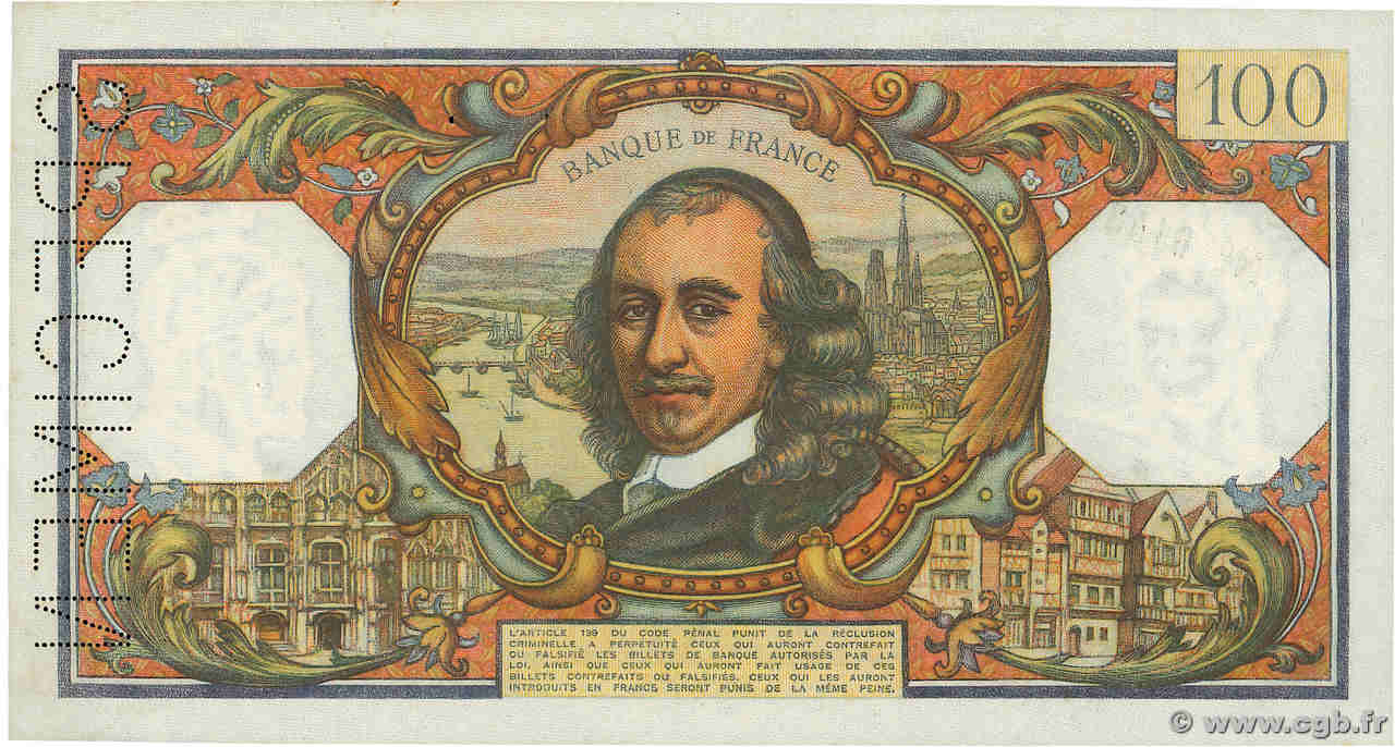 100 Francs CORNEILLE Spécimen FRANCE 1964 F.65.01Spn 535388 Banknotes