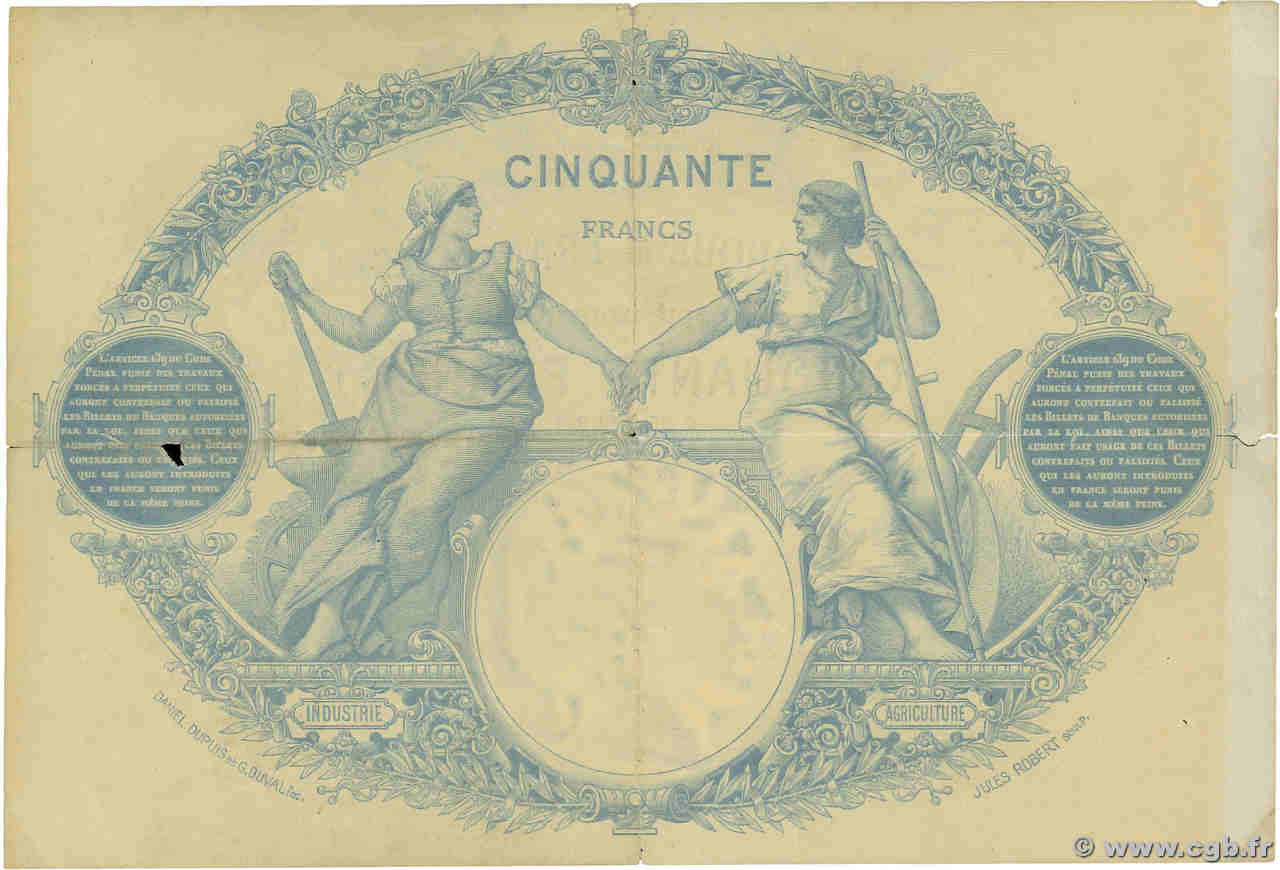50 Francs type 1884 - À filigrane dégagé FRANCE 1884 F.A47.01 536505 ...