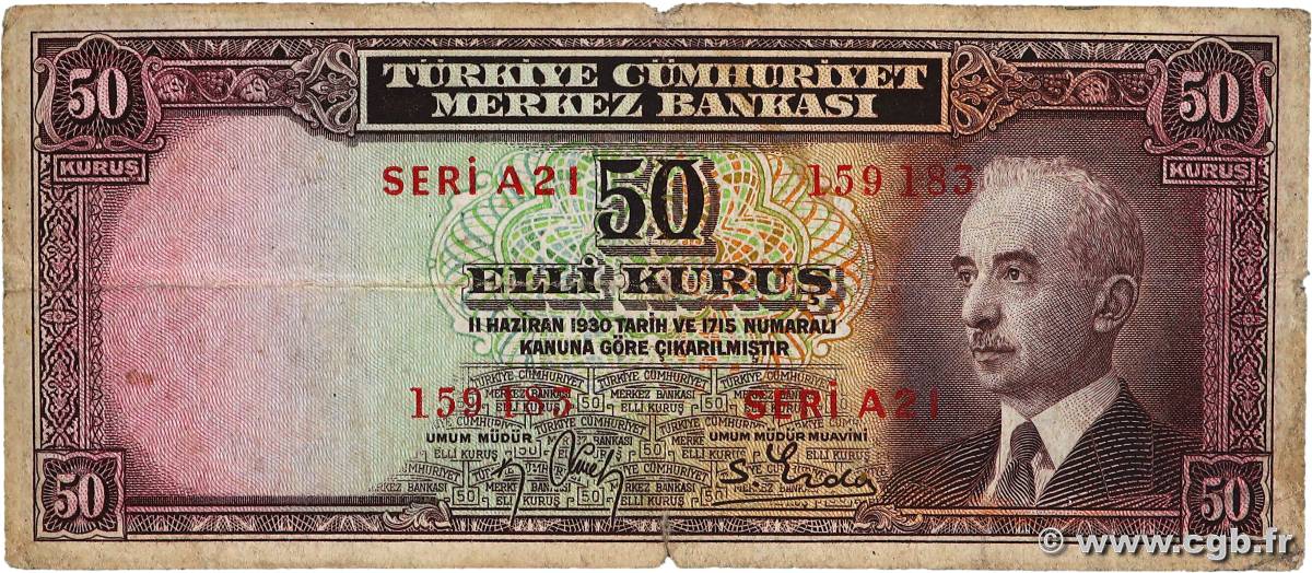 50 Kurus TURKEY 1942 P.133 536898 Banknotes