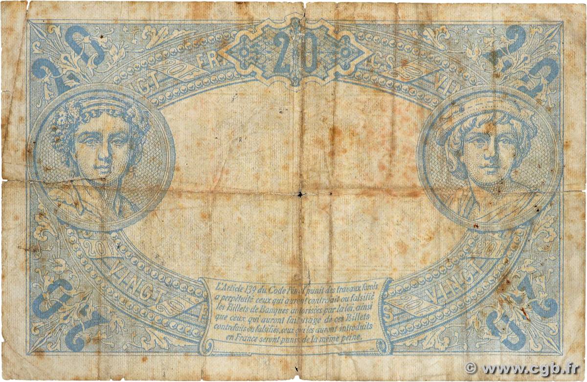 20 Francs BLEU FRANCE 1912 F.10.02 537481 Banknotes