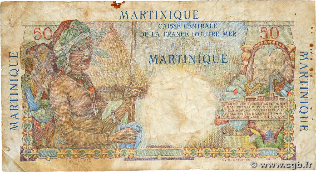 50 Francs Belain d'Esnambuc MARTINIQUE 1946 P.30a 537855 Billets