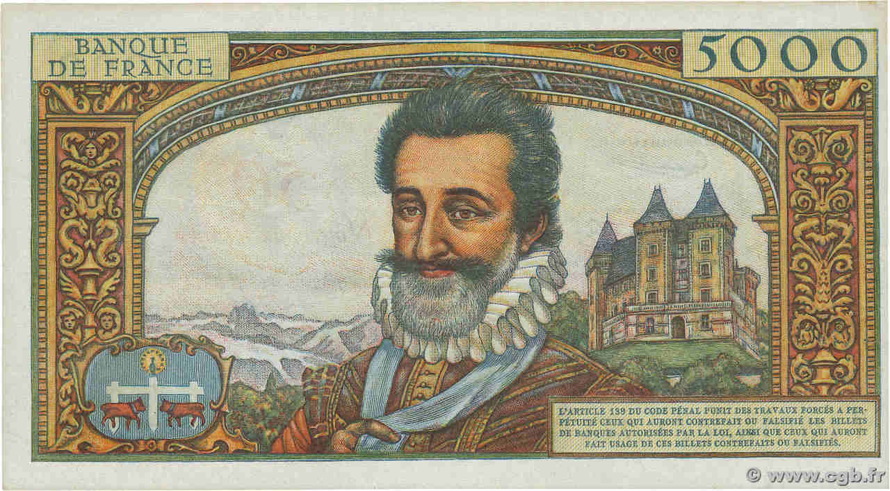50 NF sur 5000 Francs HENRI IV FRANCE 1958 F.54.01 538328 Billets