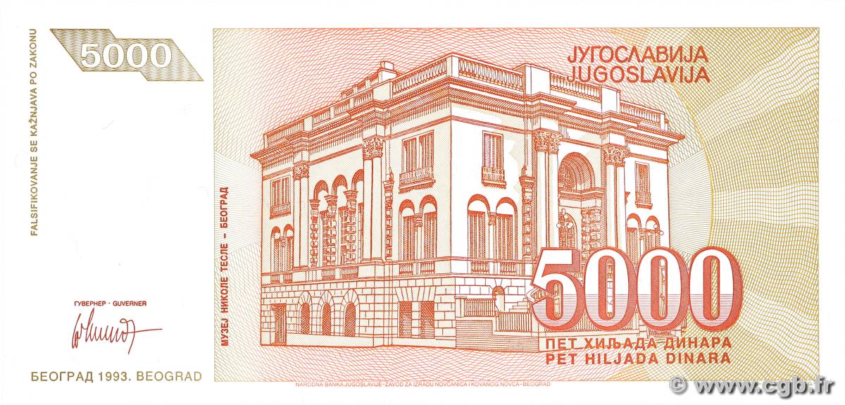 5000 Dinara YOUGOSLAVIE 1993 P.128 541670 Billets