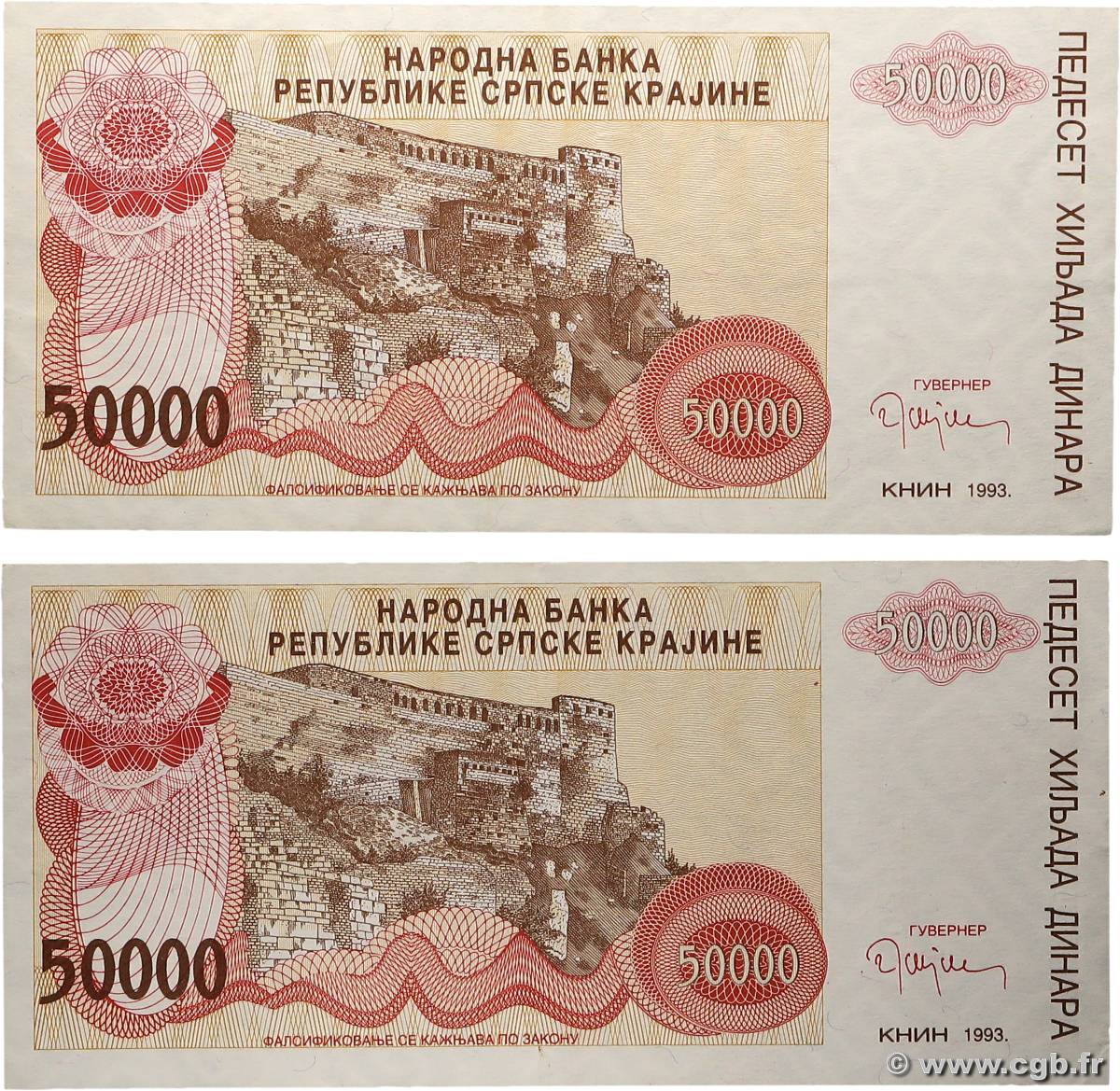 50000 Dinara Lot CROATIE 1993 P.R21a 545571 Billets