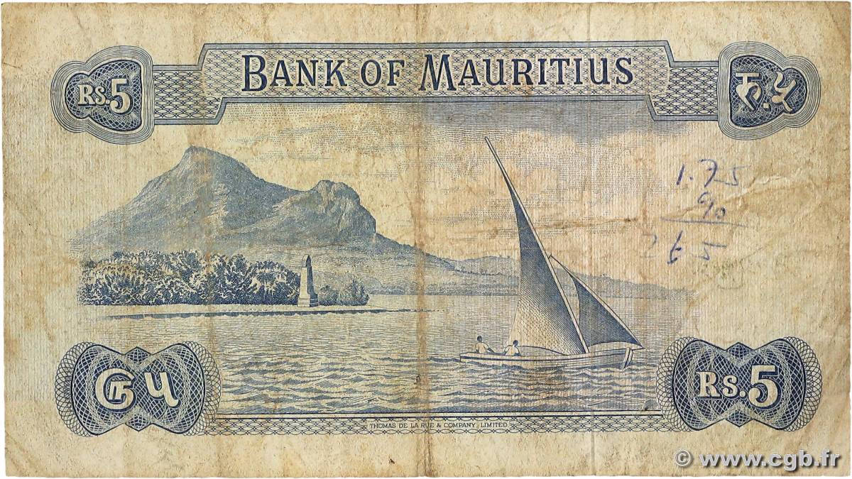 5 Rupees MAURITIUS 1973 P.30c 547245 Banknotes