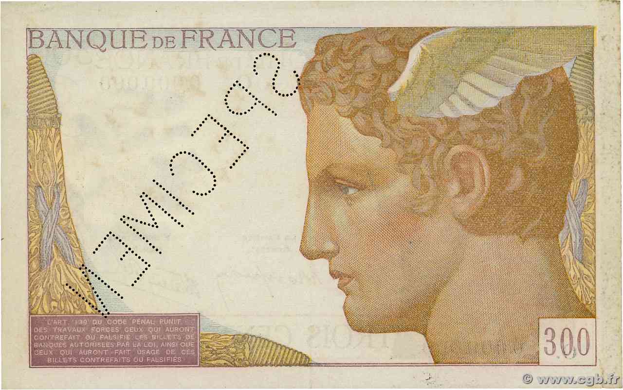 300 Francs Spécimen FRANCE 1938 F.29.01Sp 549047 Billets