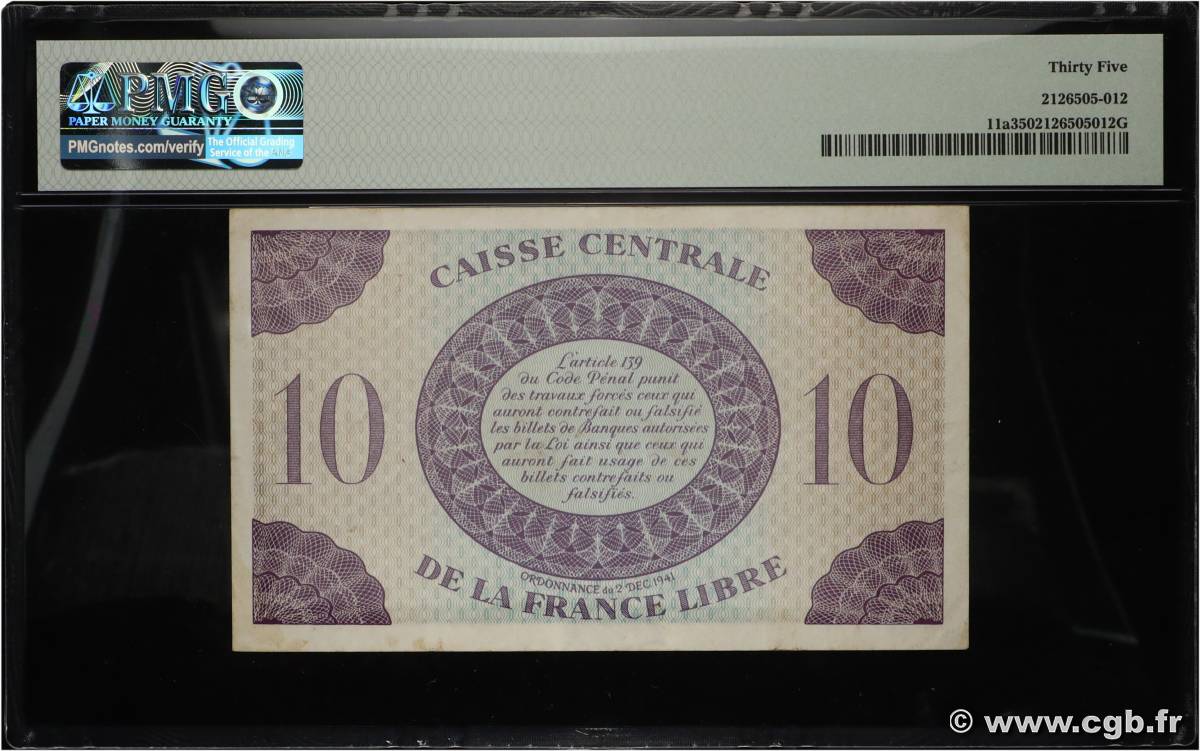10 Francs Marianne CCFL FRENCH EQUATORIAL AFRICA 1944 A.119b 553222 ...