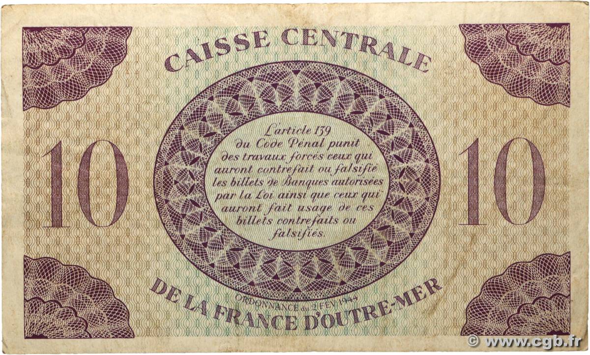10 Francs Marianne CCFOM FRENCH EQUATORIAL AFRICA 1944 A.125b 555629 ...