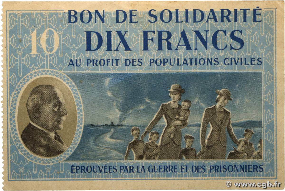 10 Francs BON DE SOLIDARITÉ FRANCE régionalisme et divers 1941 KL.07A7 ...