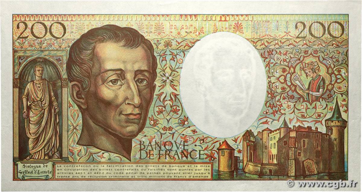 200 Francs MONTESQUIEU Modifié FRANCE 1994 F.70/2.01 560707 Billets