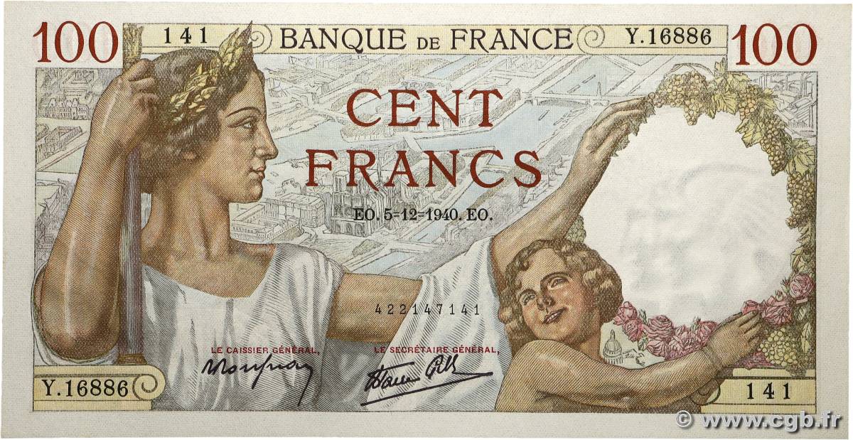 100 Francs SULLY FRANCE 1940 F.26.42 562034 Billets