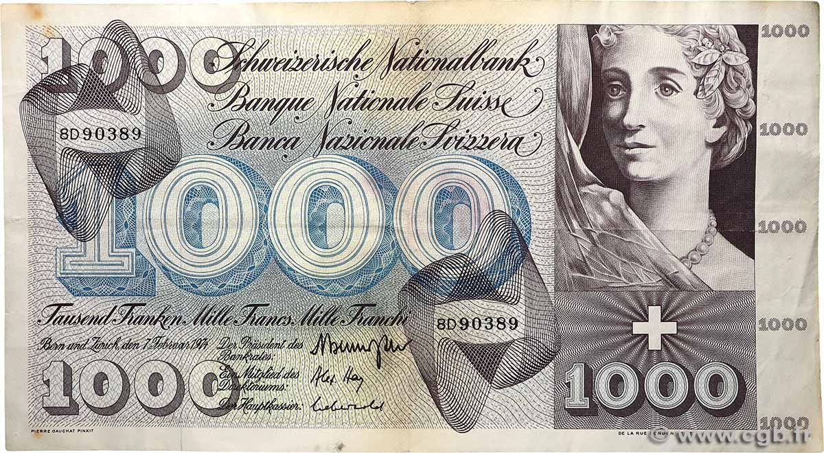 1000 Francs SUISSE 1974 P.52m 566318 Billets