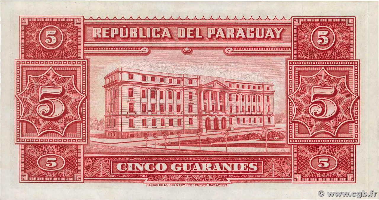 5 Guaranies PARAGUAY 1952 P.186c b01_1928 Billets