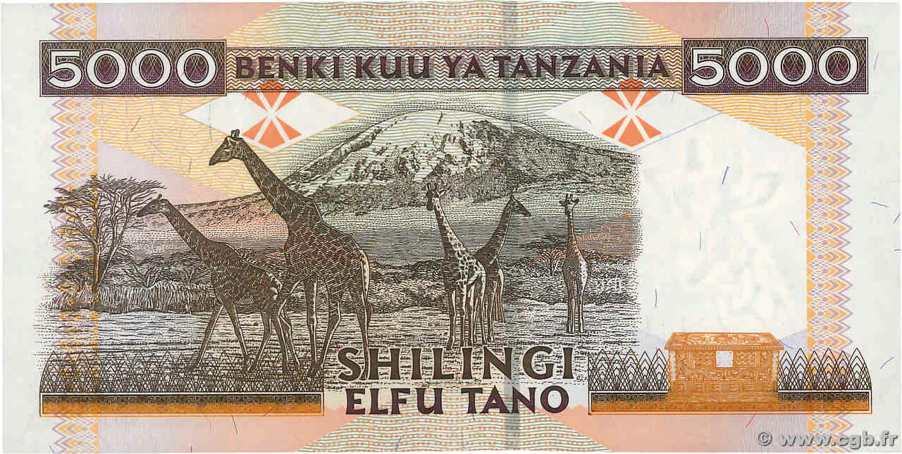 5000 Shillings TANZANIA 1997 P.32 b01_2422 Banknotes