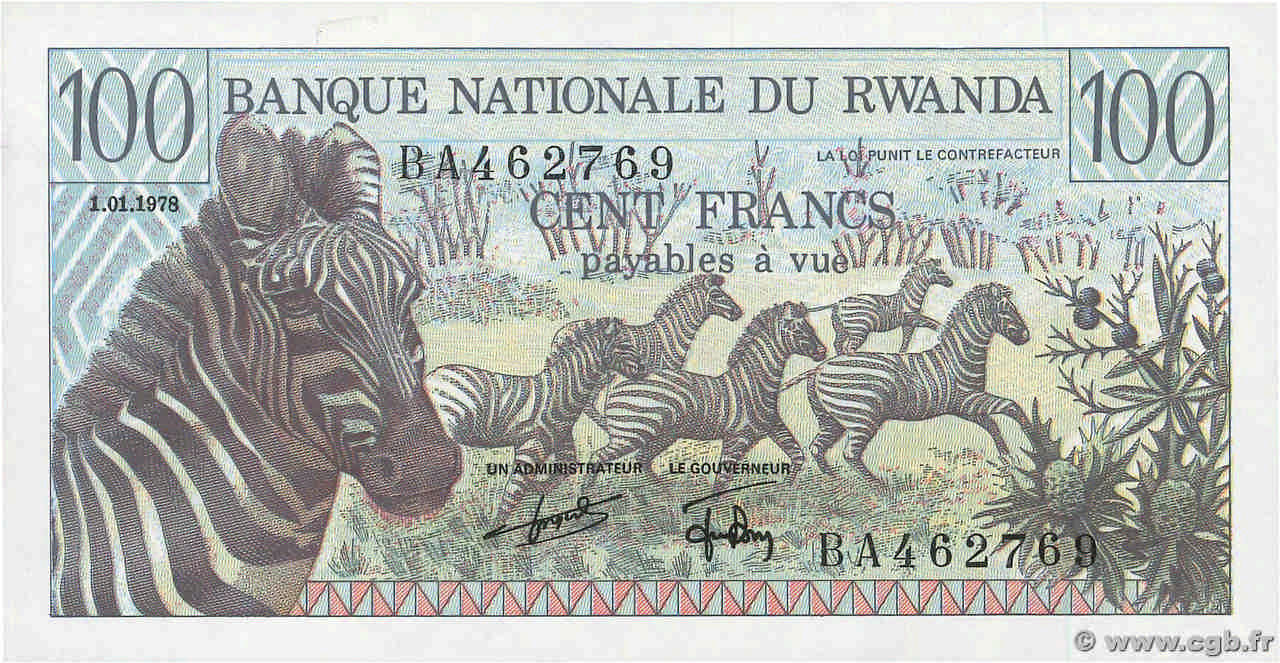 100 Francs RWANDA 1978 P.12a b01_2831 Billets