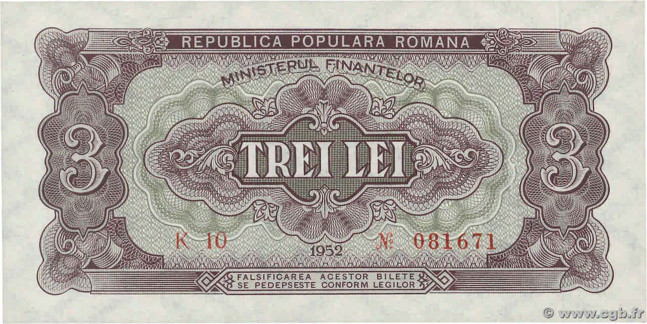 3 Lei ROMANIA 1952 P.082a b01_2927 Banknotes