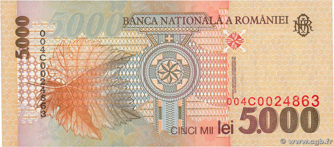 5000 Lei ROMANIA 1998 P.107a b01_2936 Banknotes