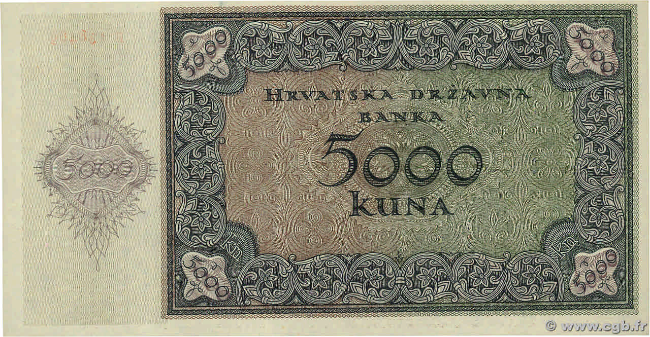5000 Kuna CROATIE 1943 P.14a b01_3448 Billets