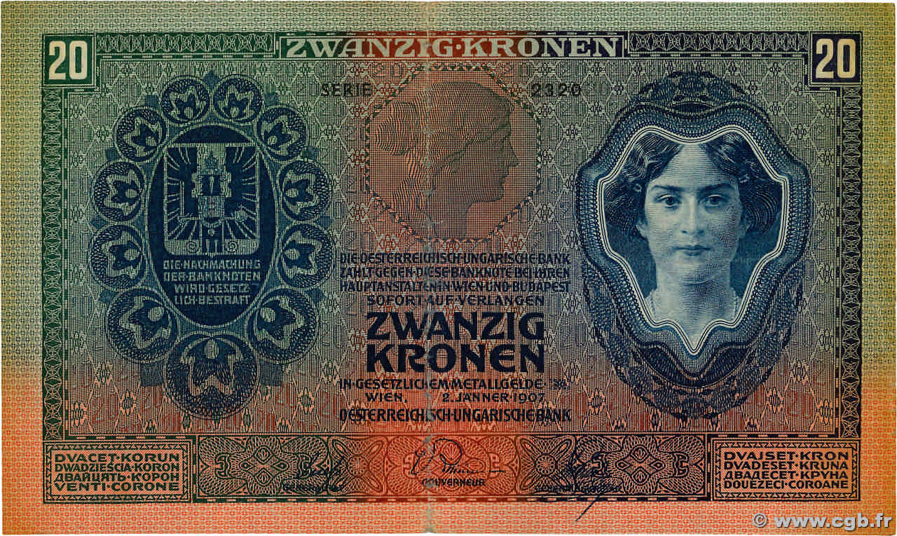 20 Kronen AUSTRIA 1907 P.010 b01_3685 Banknotes