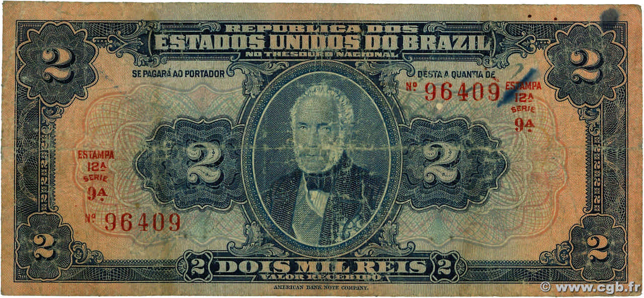 2 Mil Reis BRAZIL 1919 P.014 b01_5954 Banknotes