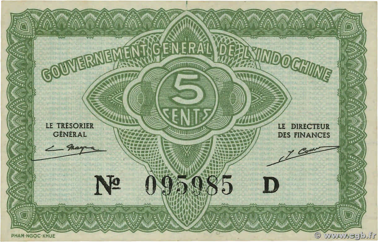5 Cents FRENCH INDOCHINA 1942 P.088a b01_7942 Банкноты