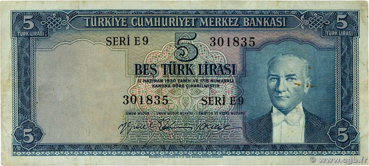 5 Lira TURQUIE 1959 P.155a b01_8675 Billets