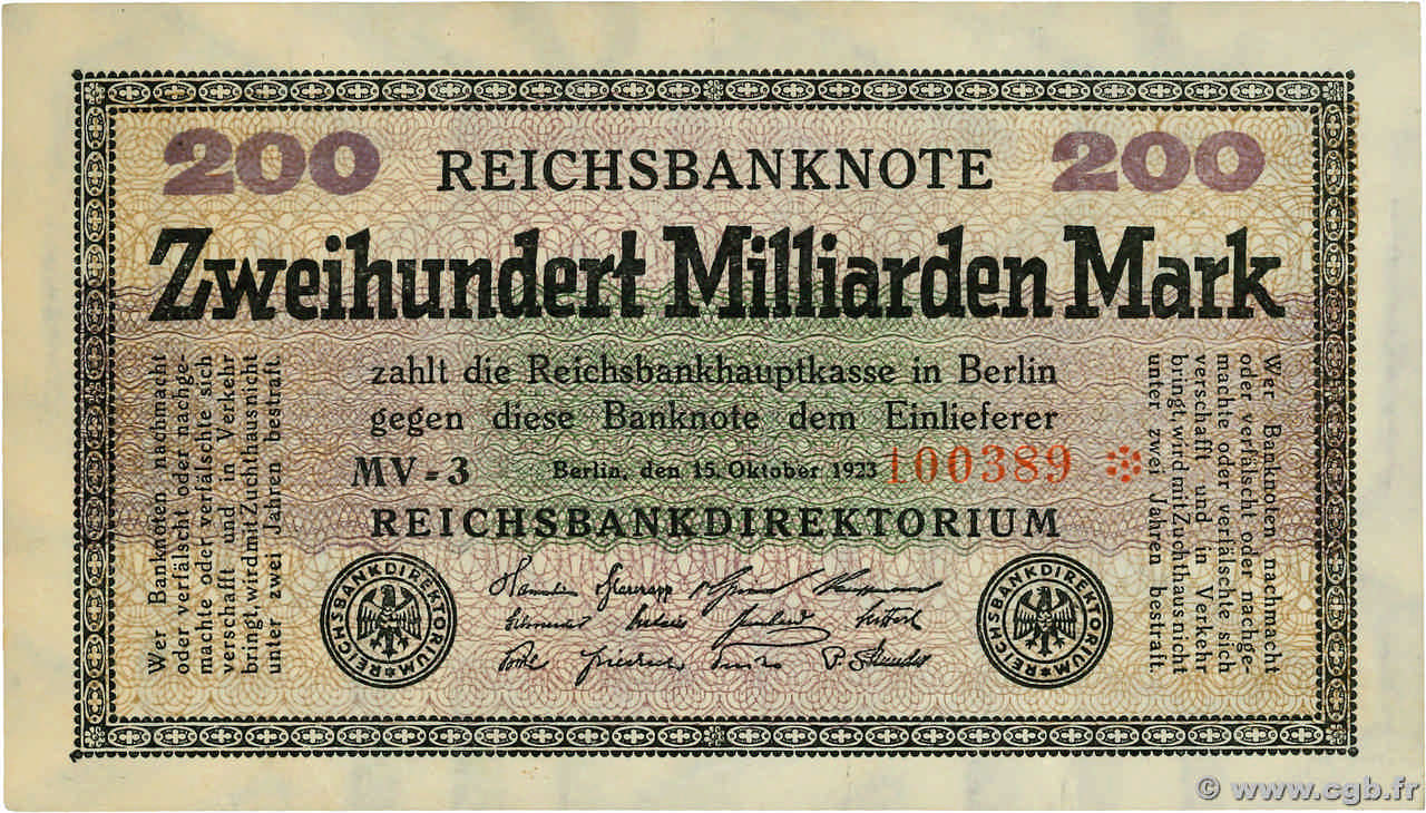 200 Milliarden Mark ALLEMAGNE 1923 P.121a b01_8914 Billets