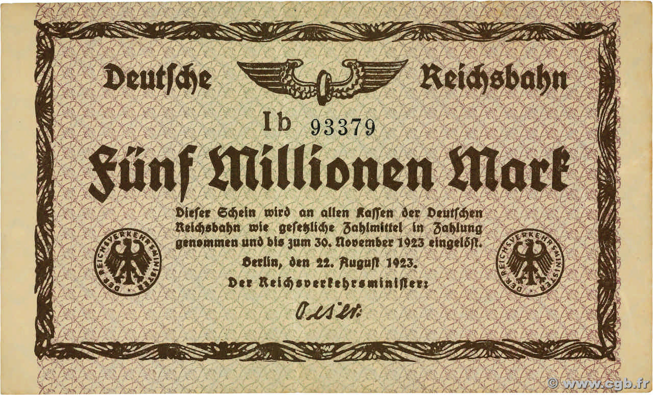 5 Millionen Mark ALLEMAGNE 1923 PS.1013b b01_9179 Billets