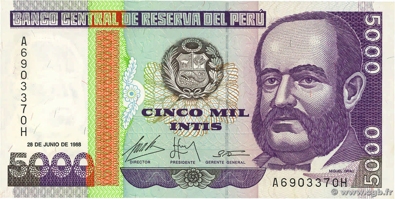 5000 Intis PÉROU 1988 P.138 b01_9202 Billets