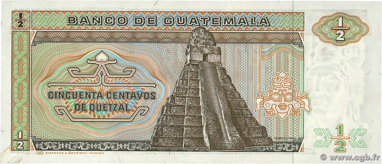 1/2 Quetzal GUATEMALA 1986 P.065 b01_9213 Billets