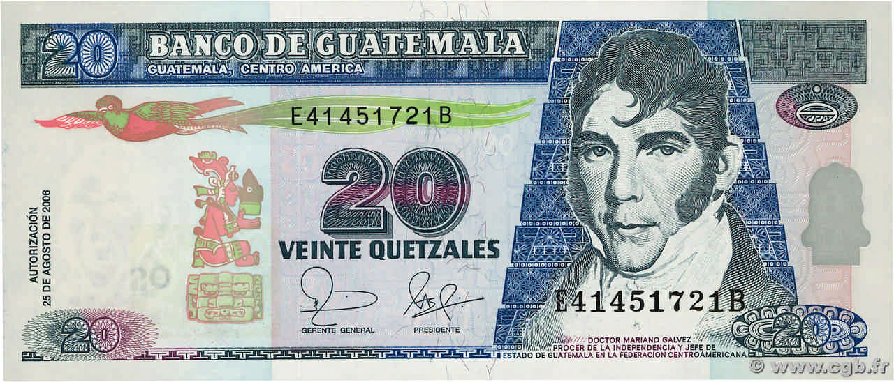 20 Quetzales GUATEMALA 2006 P.112a b01_9231 Billets