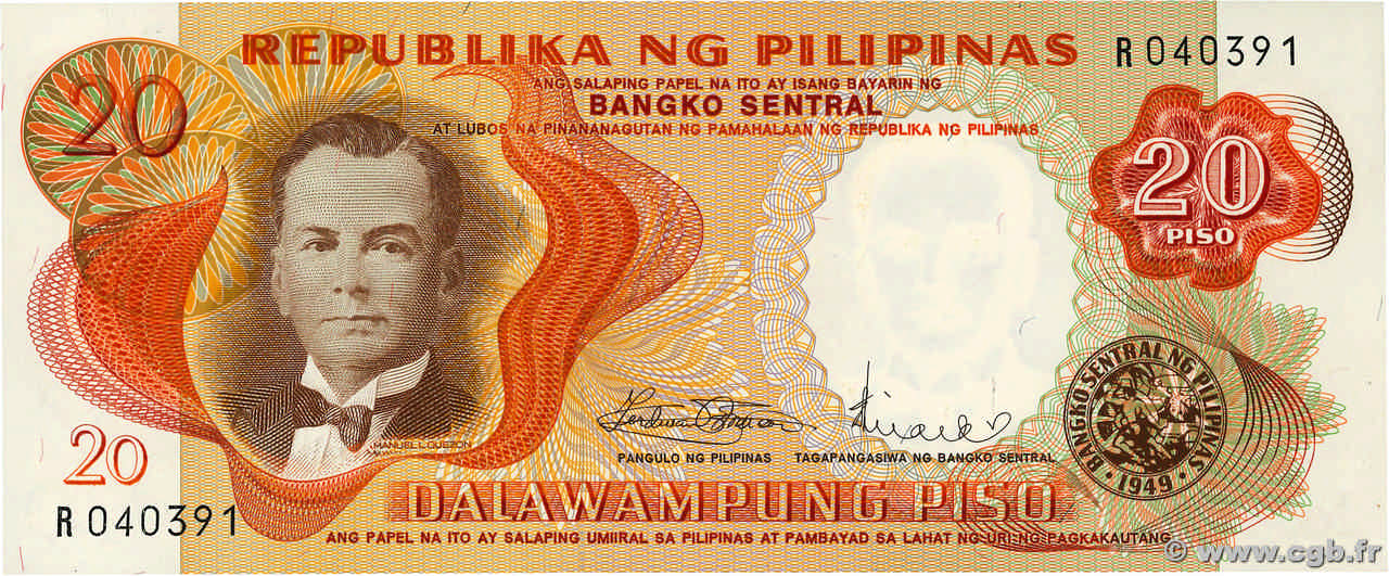 20 Piso PHILIPPINES 1969 P.145b b01_9293 Billets