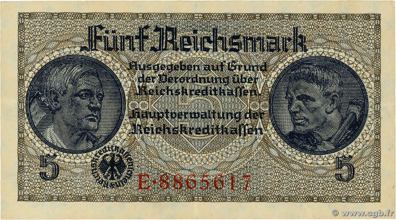 5 Reichsmark ALLEMAGNE 1940 P.R138a b01_9427 Billets