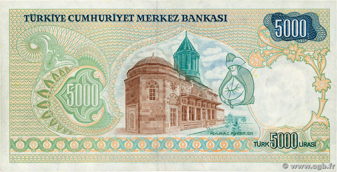 5000 Lira TURKEY 1981 P.196A b01_9856 Banknotes