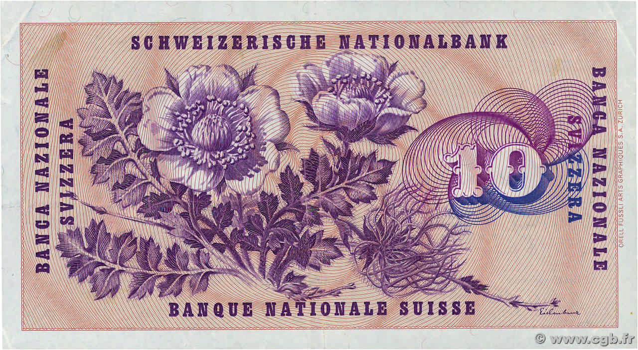 10 Francs SUISSE 1972 P.45r b02_1811 Billets