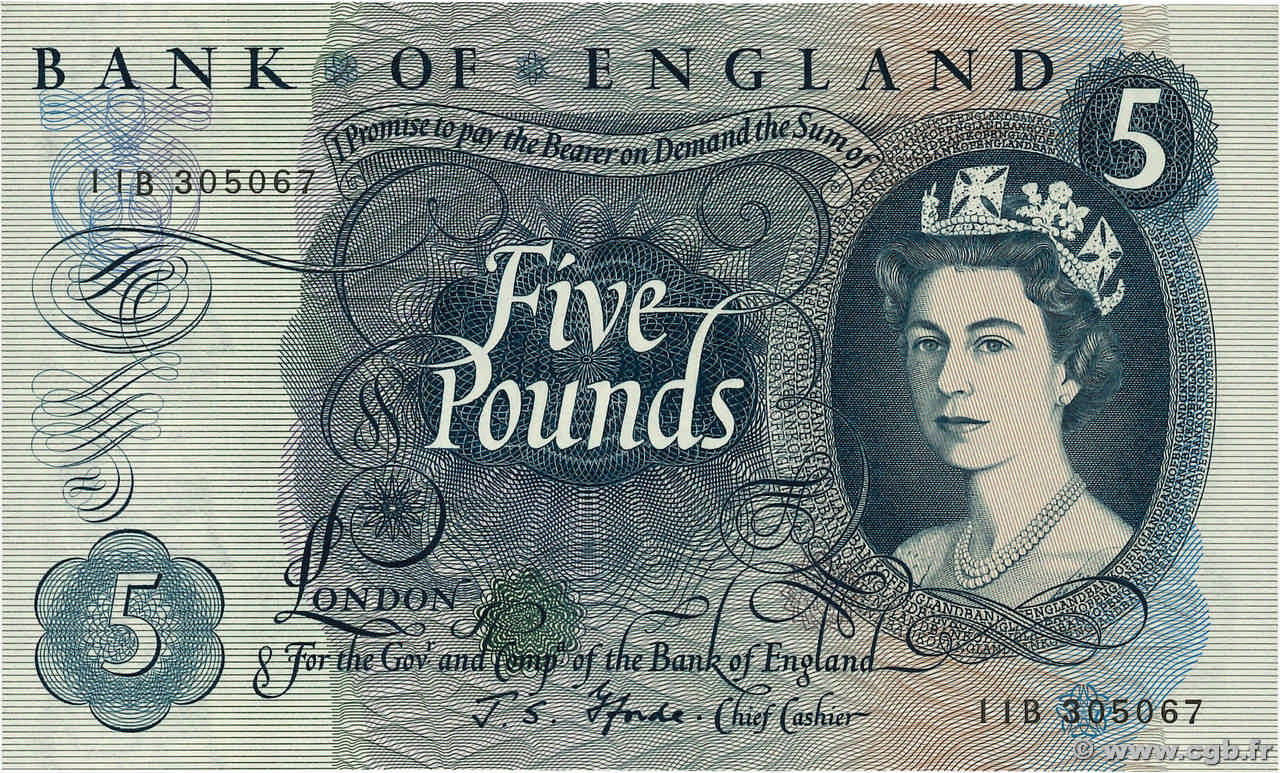 5 Pounds ANGLETERRE 1966 P.375b b02_2688 Billets