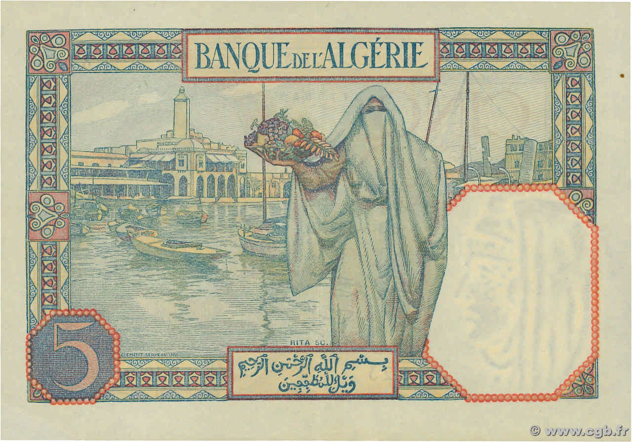 5 Francs ALGÉRIE 1927 P.077a b02_2716 Billets