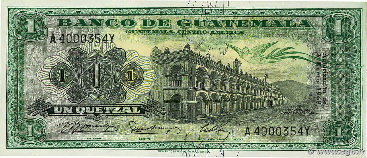 1 Quetzal GUATEMALA 1968 P.052e b02_3013 Billets