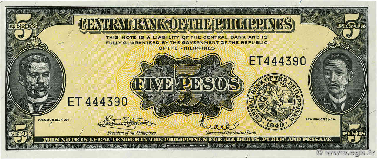 5 Pesos PHILIPPINES 1949 P.135f b02_4506 Banknotes