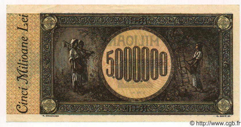 5000000 Lei ROUMANIE 1947 P.061a b14_0469 Billets