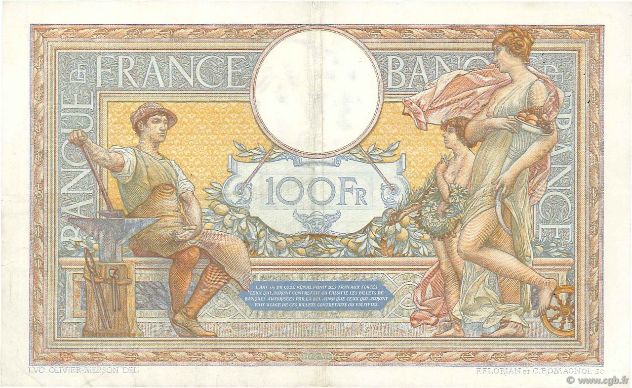 100 Francs LUC OLIVIER MERSON grands cartouches FRANCE 1935 F.24.14 b43 ...