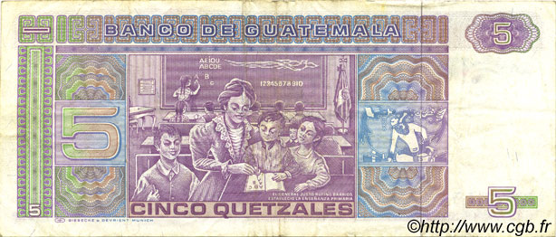 5 Quetzales GUATEMALA 1987 P.067 b44_0712 Banknotes