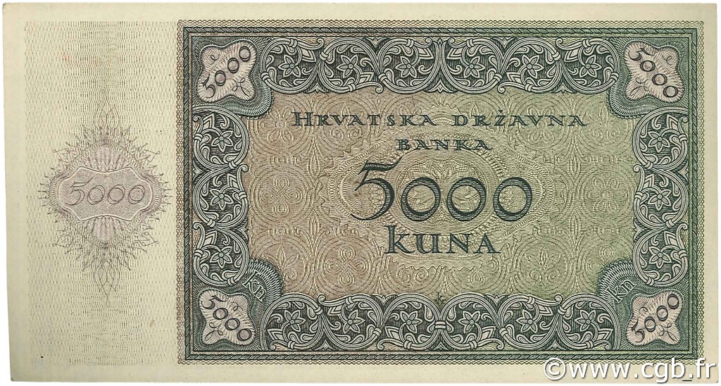 5000 Kuna KROATIEN 1943 P.14 b58_0302 Banknoten